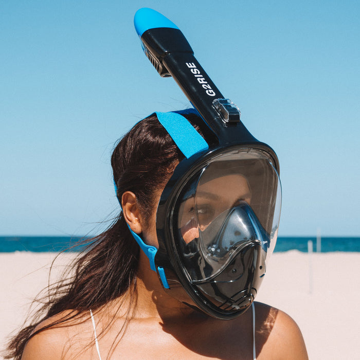 Adult Full Face Snorkel Mask | Black-White, Easy Breathing | G2RISE